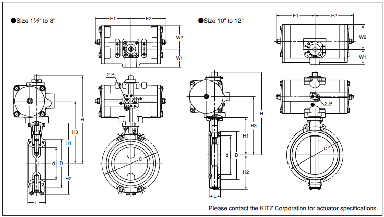Kitz FA-10XJSME Aluminum Butterfly Valve Pneumatically Operated-Double ...