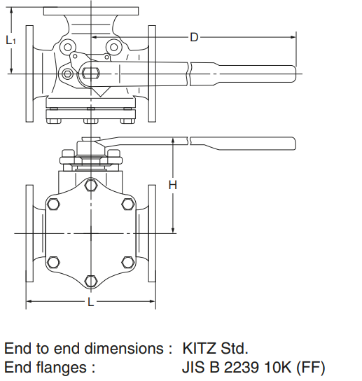 Kitz 10STB4LAF,10STB4TAF,10STR4LAF,10STR4TAF Floating 10K Ball Valve 3 ...