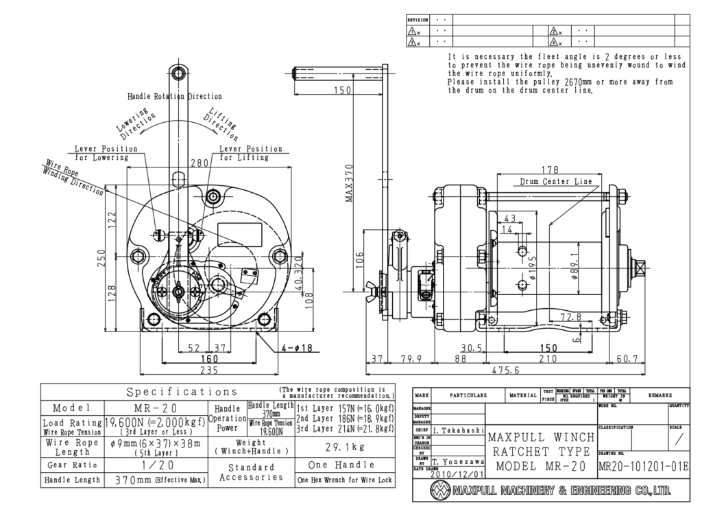 Maxpull MR-20 Tời Tay Có Bánh Cóc – Maxpull MR-20 Rachet Winch | KOUEI | Nhận báo giá